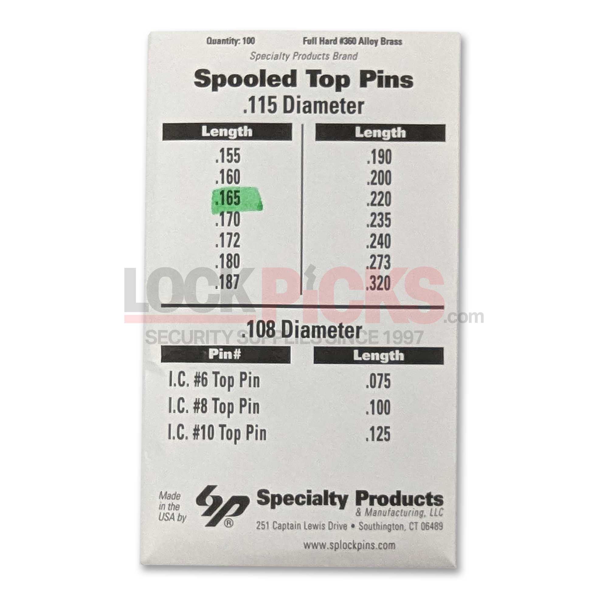 Spool Security Pin – .165" Length | LockPicks.com – Lockpicks.com