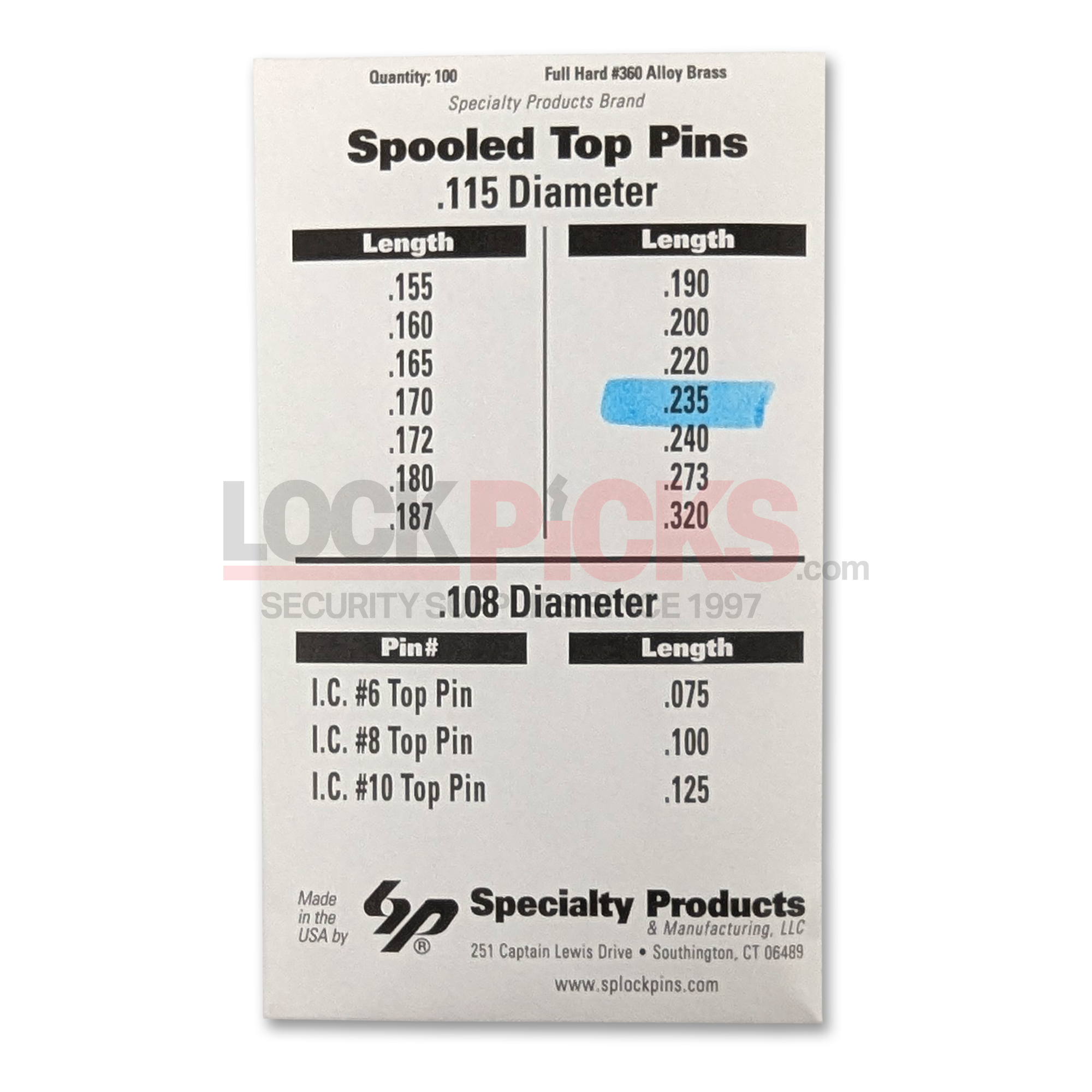 Spool Security Pin – .235" Length | LockPicks.com – Lockpicks.com